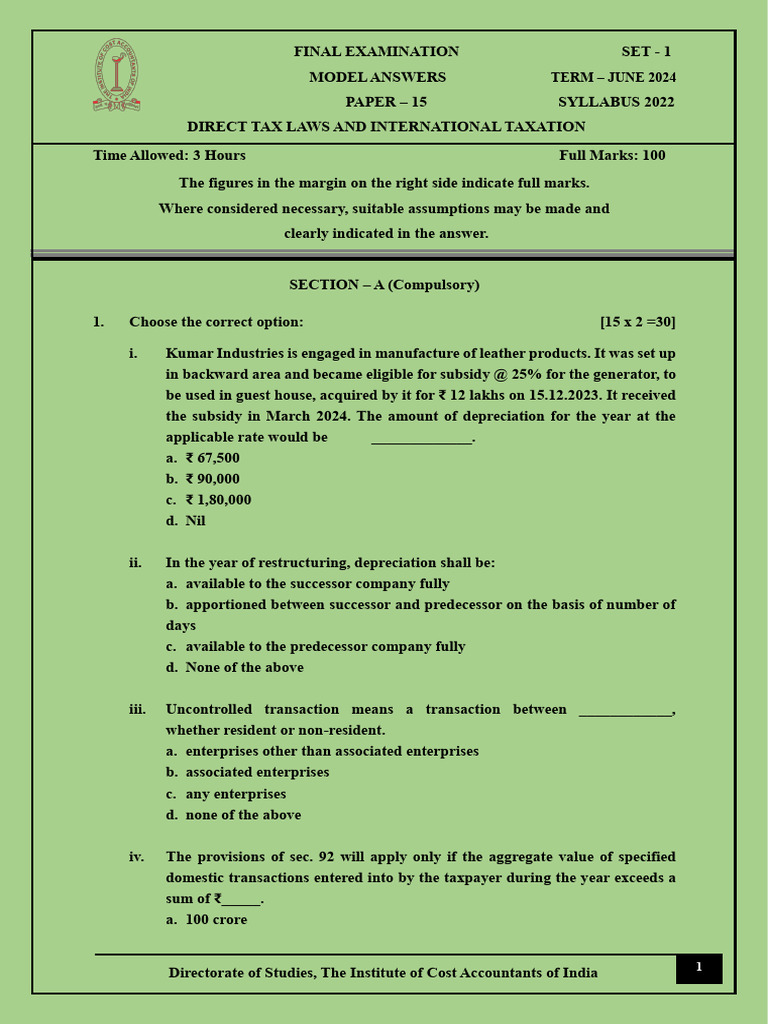 Paper15 Set1 Sol | PDF | Book Value | Taxes