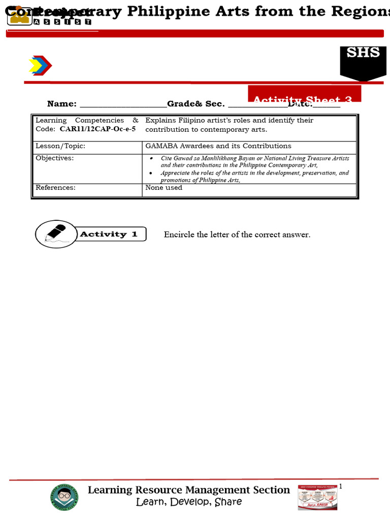 Activity Sheet 2 Car | PDF | Philippines