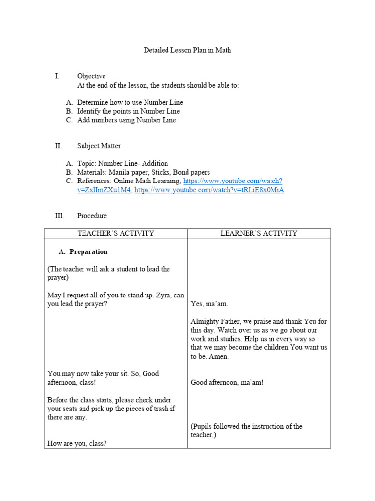Detailed Lesson Plan in Math - Number Line | PDF | Numbers | Lesson Plan