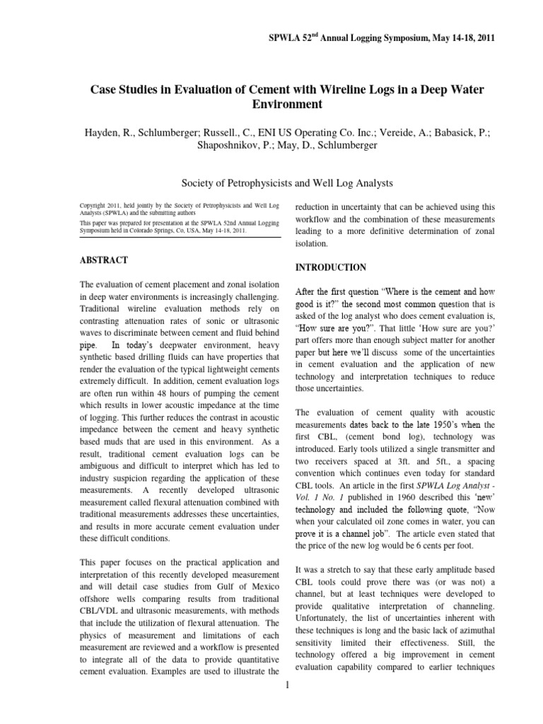 SPWLA 2011 XX - Cement Evaluation MWD | PDF | Casing (Borehole) | Ultrasound