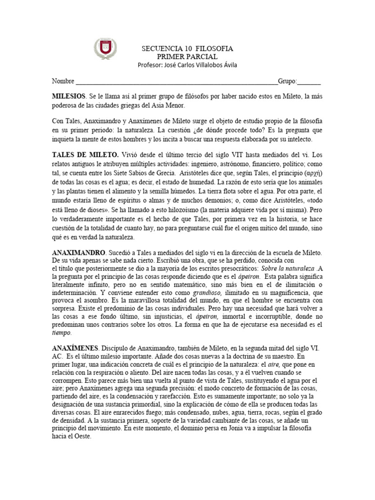 Filósofos Milesios y su Contribución | PDF | Filosofía griega antigua