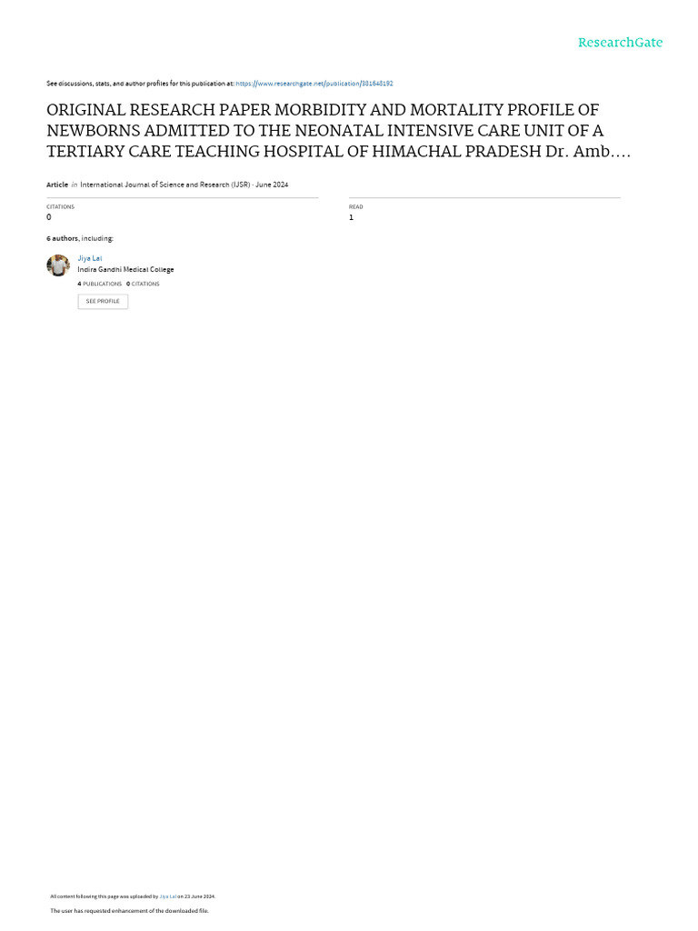 Morbidity and Mortality Profile of Newborns Admitted To The Neonatal Intensive Care Unit of A ...