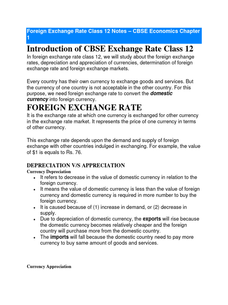 Introduction of CBSE Exchange Rate Class 12 | PDF | Exchange Rate ...