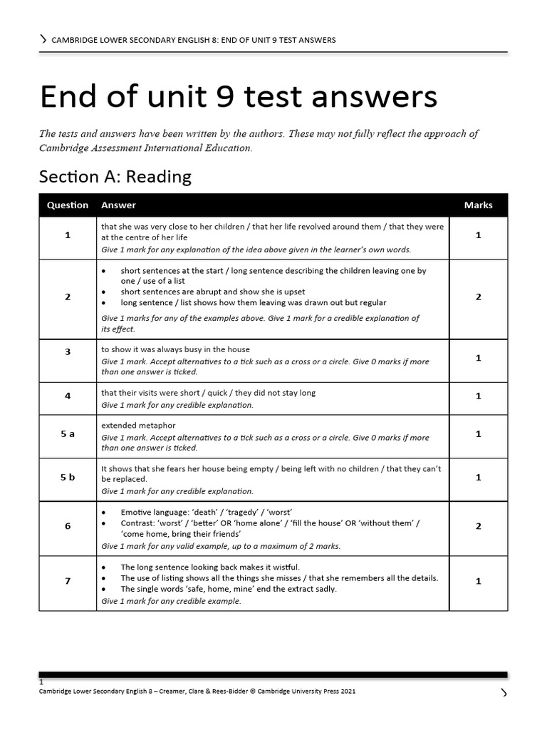 End of Unit 9 Test Answers | PDF | English Language | Syntax