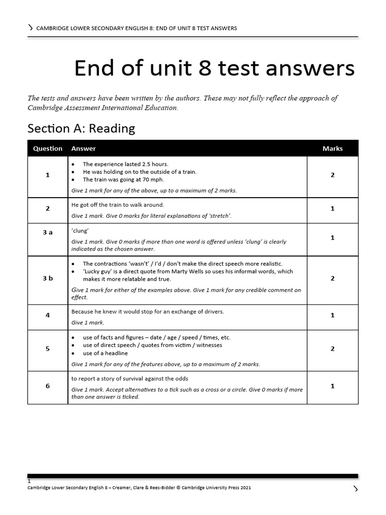 LS English 8 Unit 8 Test Answers | PDF | English Language | Syntax