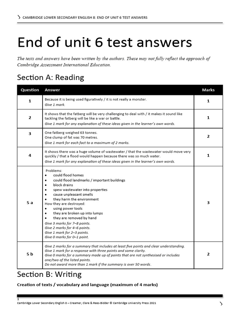 LS English 8 Unit 6 Test Answers | PDF | English Language | Syntax