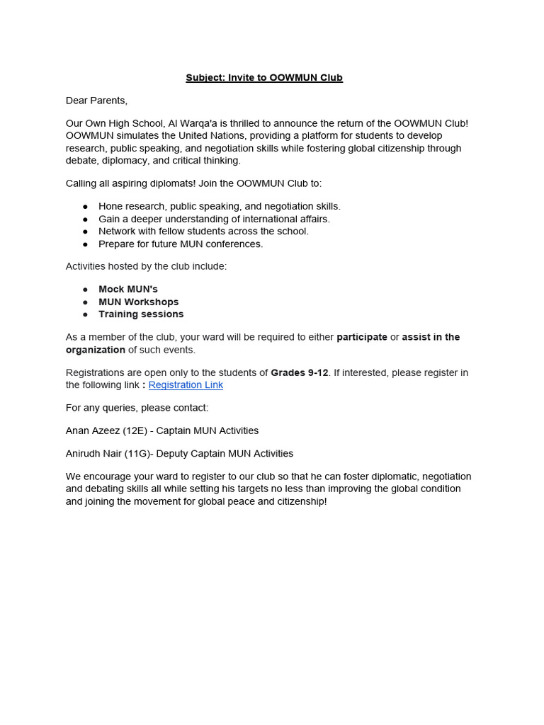 OOWMUN Club Circular Draft | PDF | Career & Growth