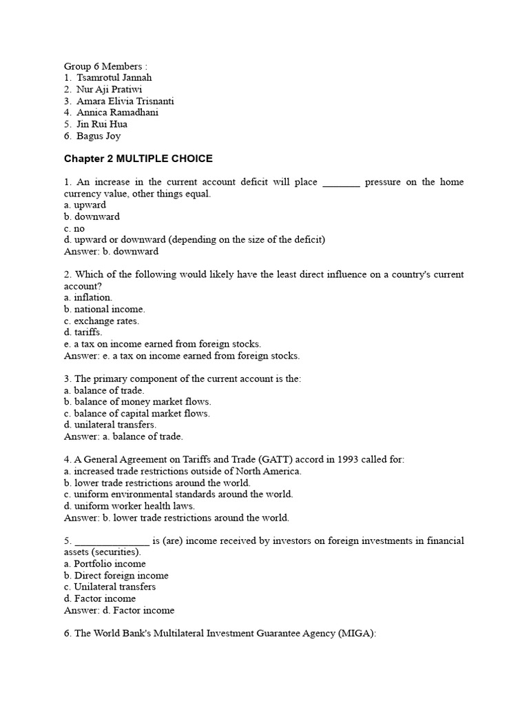 MCQ Chapter 2 - Group 6 | Download Free PDF | Balance Of Payments | Exports