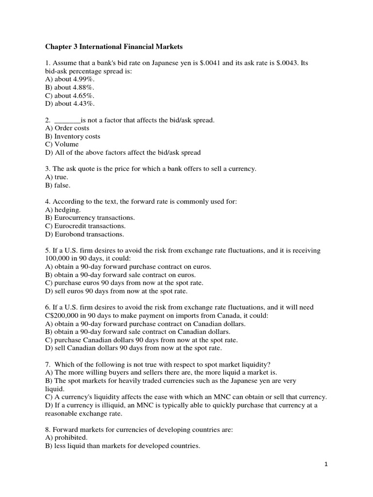 Chapter 3 International Financial Markets MCQ PDF | Download Free PDF | Market Liquidity ...