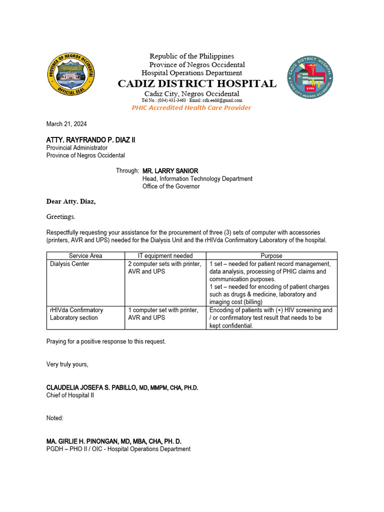 2024-Request For Computers 3 Sets (Dialysis and RHIVda) | PDF