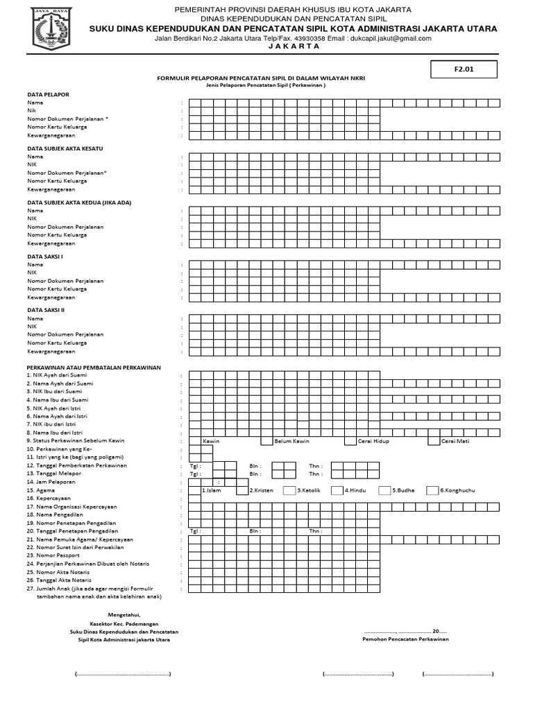 Formulir F2.01 Akte Perkawinan | PDF