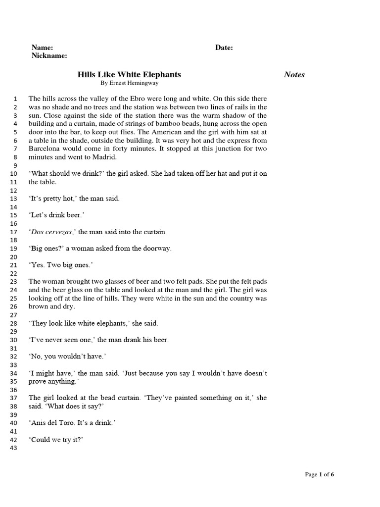 Hills Like White Elephants | PDF