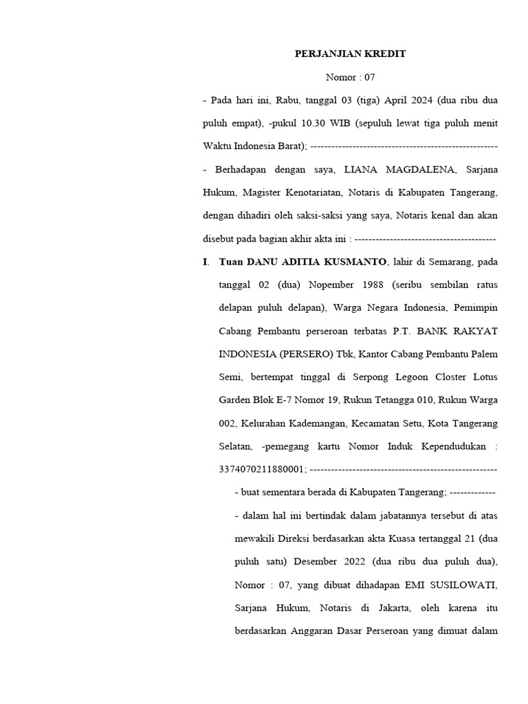 PK Yusuf Wahyudi - Ny Ines Nurmalita Drajat (Penjamin Cecep Sukmawan) Bri KCP Palem 03 April ...