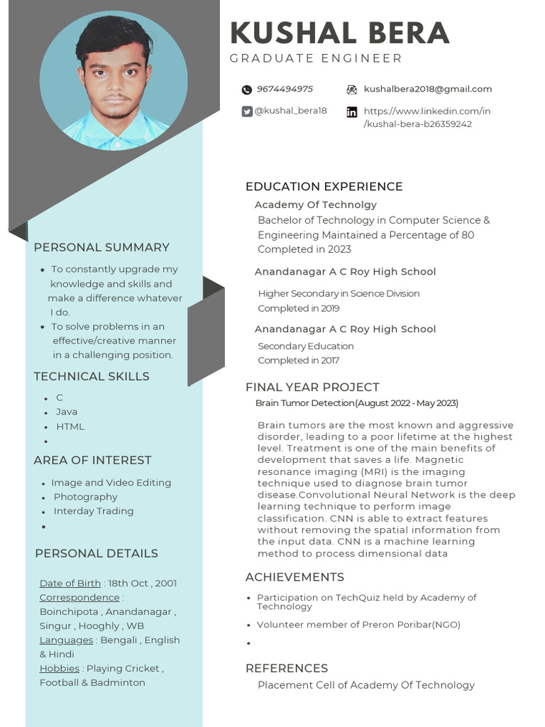 Kushal New CV 2023 | PDF | Neuroscience | Cognitive Science