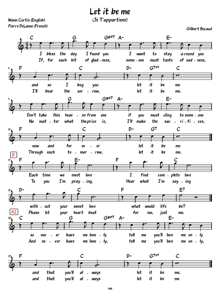 Let It Be Me Lead Sheet With Lyrics | PDF