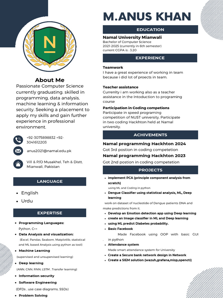 Blue Professional Modern CV Resume | PDF | Deep Learning | Machine Learning