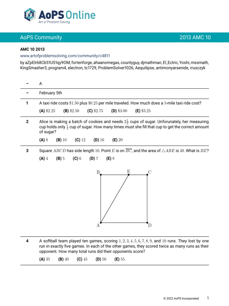 Aops Community 2013 Amc 10 | PDF | Sphere | Triangle