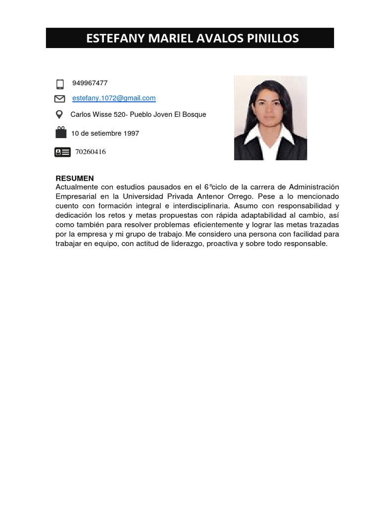 Estefany Avalos CV-2022 | PDF | Business