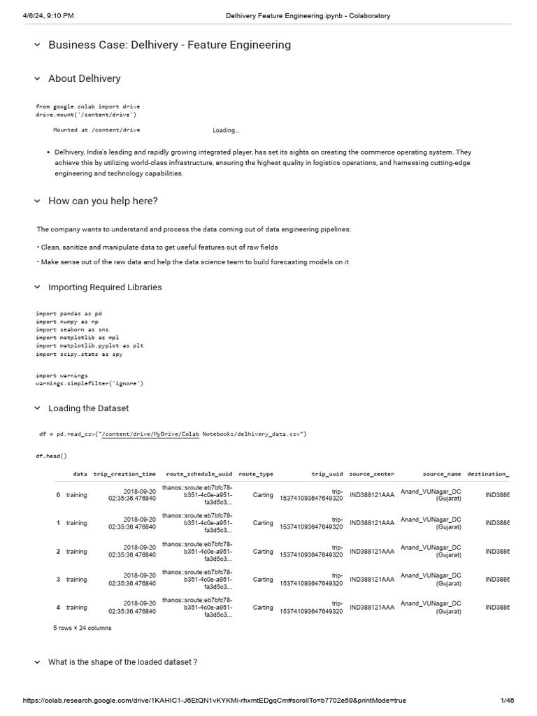 Delhivery Feature Engineering Cs | PDF | Computer Programming | Data