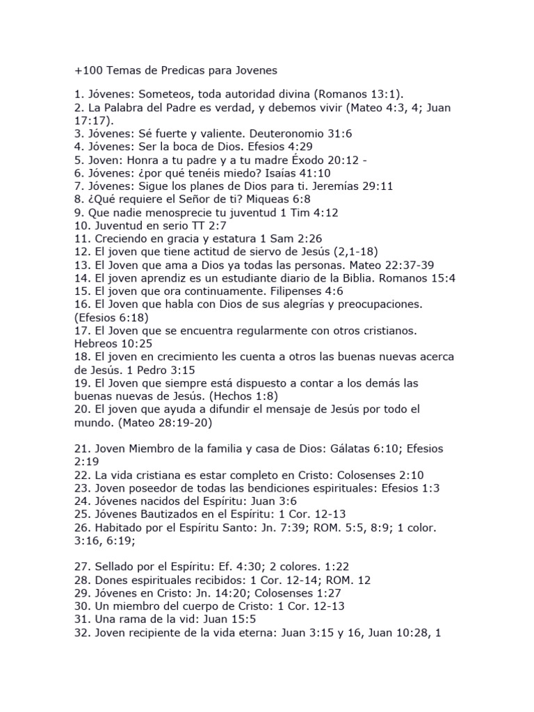 100 Temas de Predicas para Jovenes | PDF | Textos Religiosos | Nuevo ...