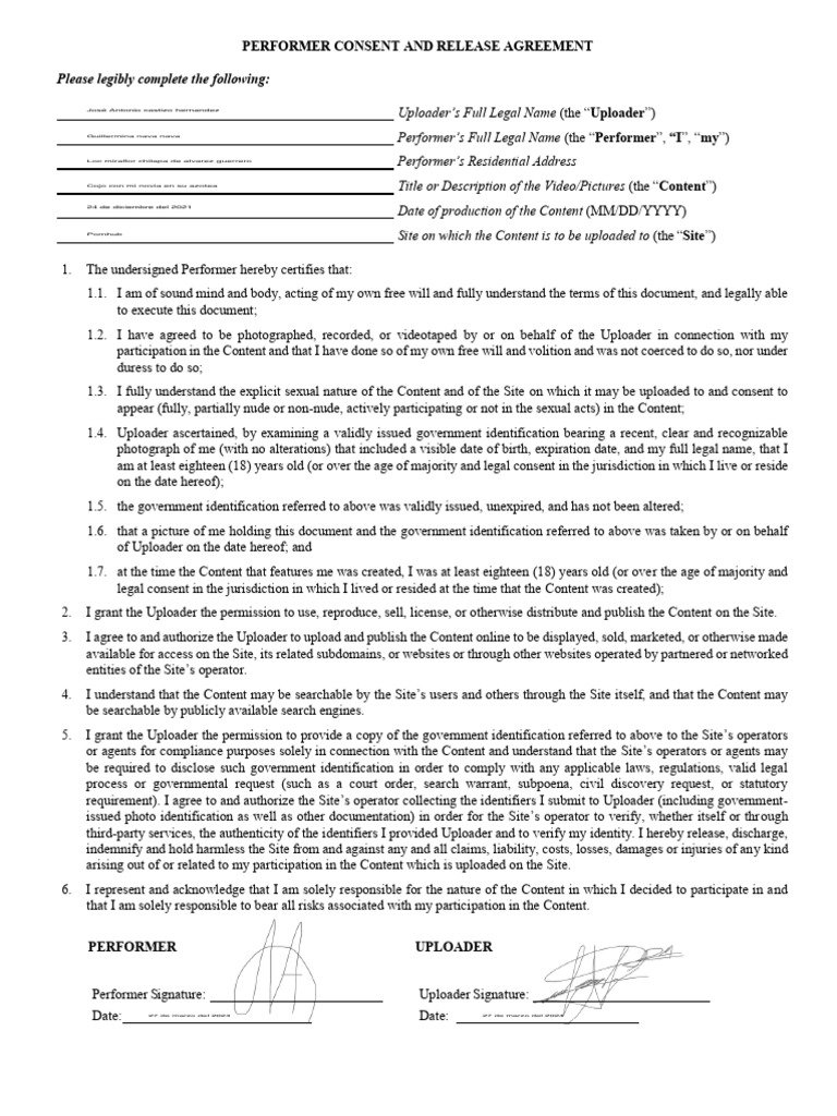 coPerformerAgreement | Download Free PDF | Identity Document | Indemnity