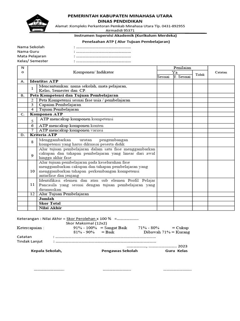 Instrumen Supervisi Penelaahan Atp | PDF | Komputer