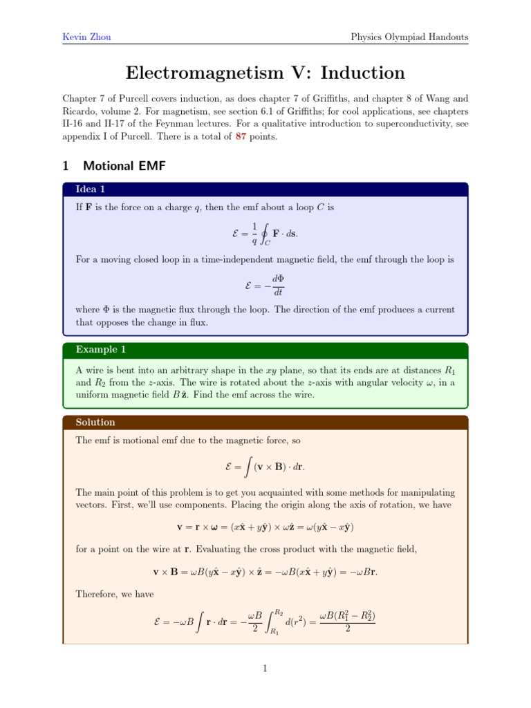 Electromagnetism V: Induction: 1 Motional EMF | PDF | Inductance ...