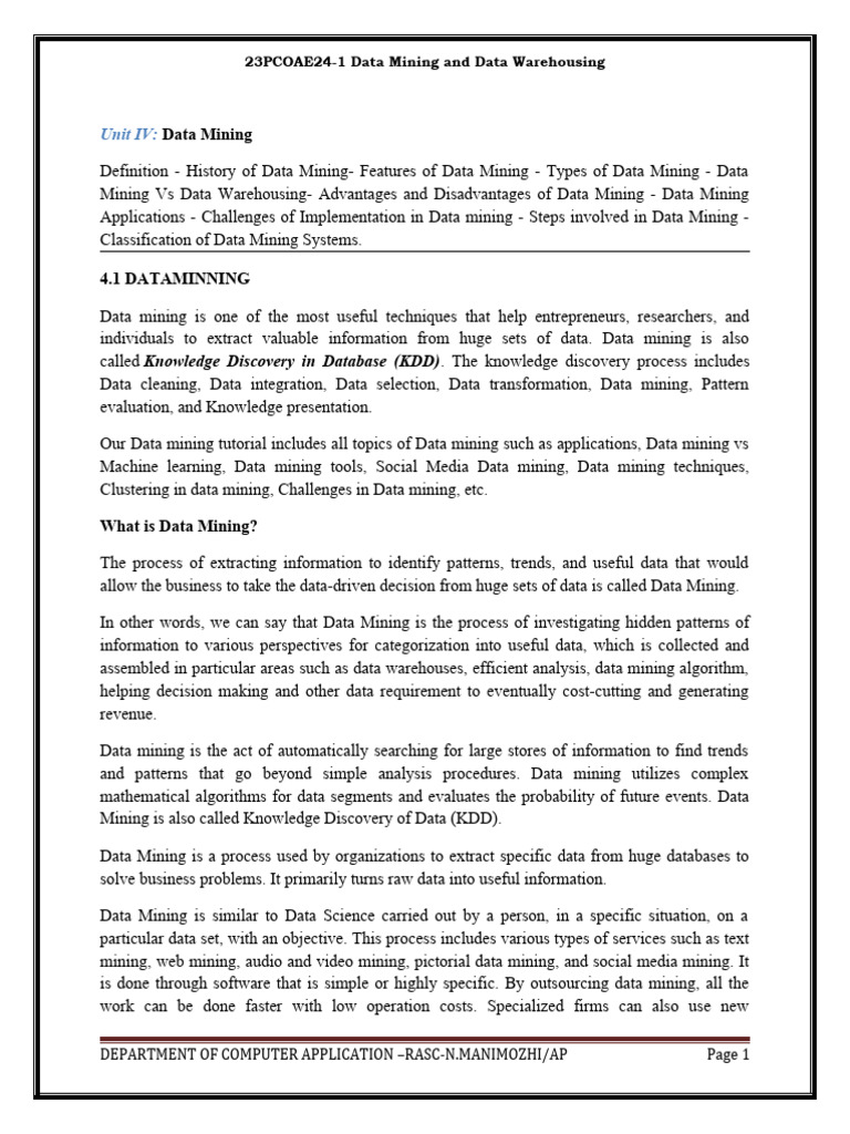 DM - Unit4 | PDF | Data Mining | Databases