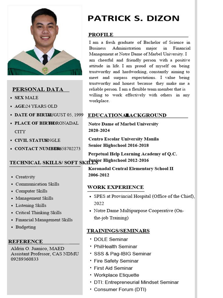 Patrick (1)resume | PDF | Cognition | Business