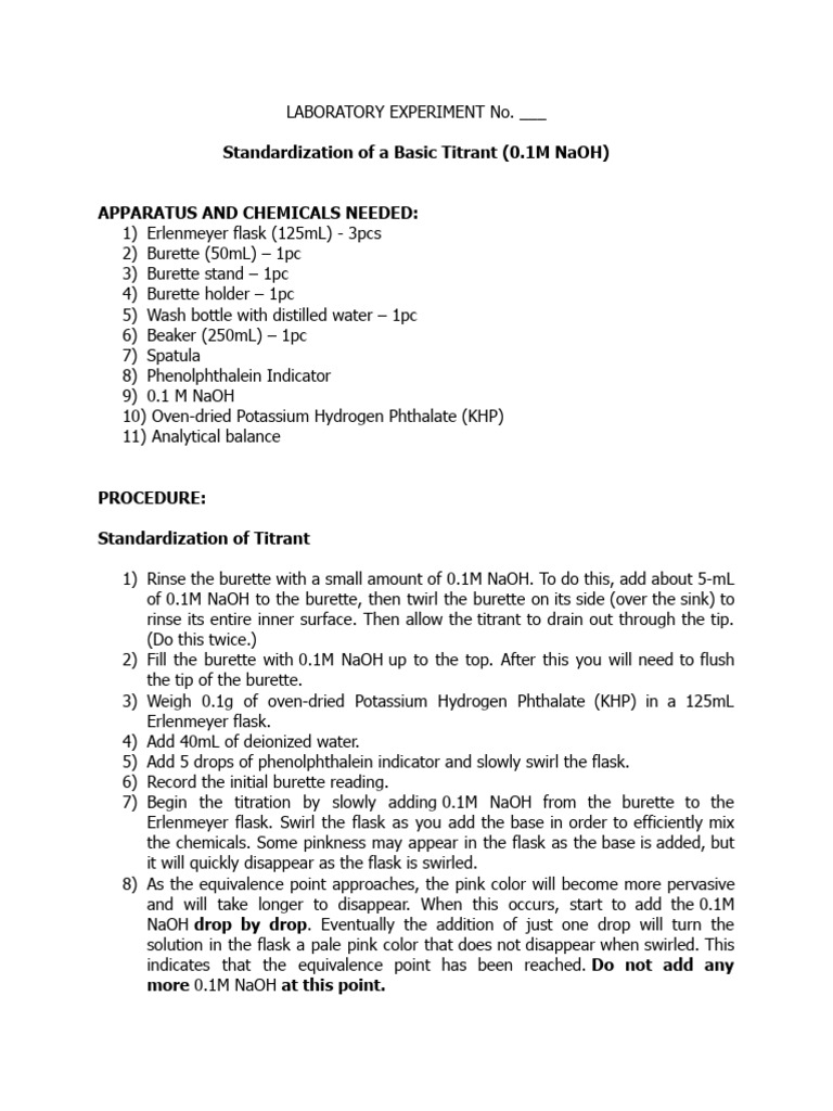 Standardization of A Basic Titrant | PDF | Titration | Chemistry