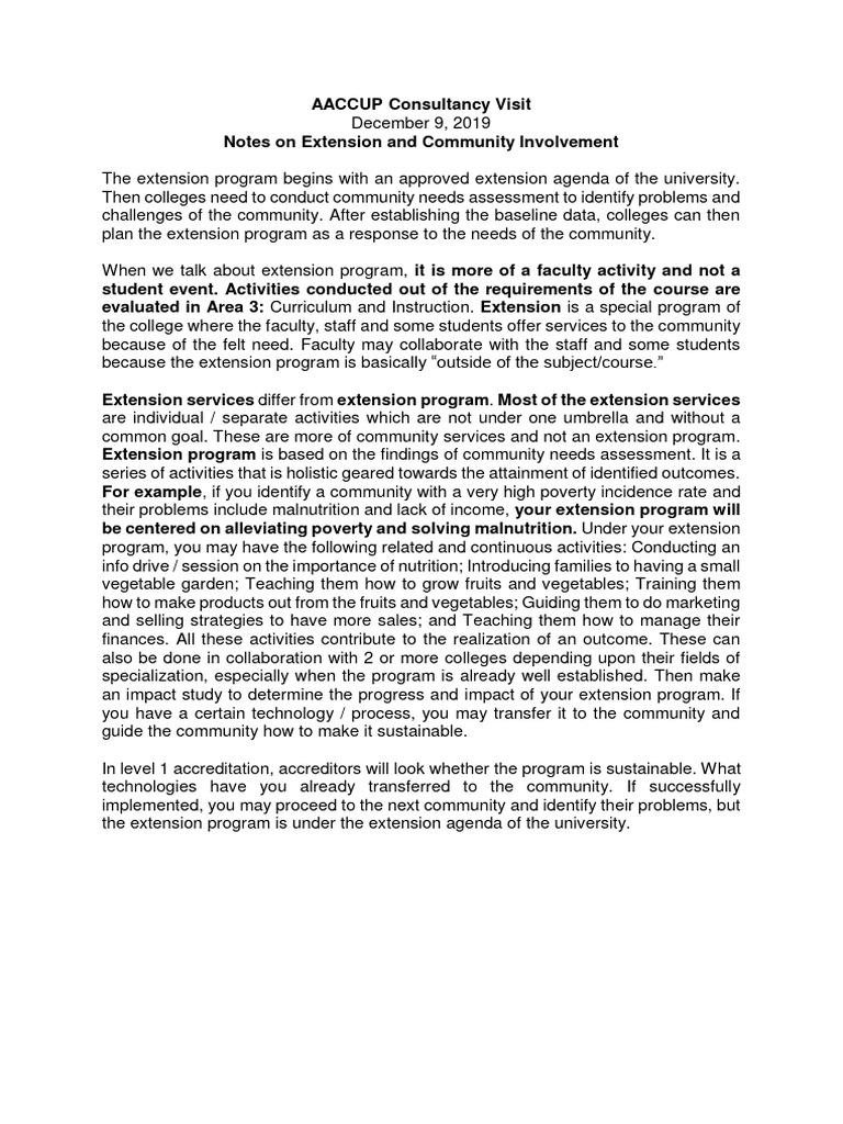 Important Notes and Reminders On Extension and Community Involvement ...