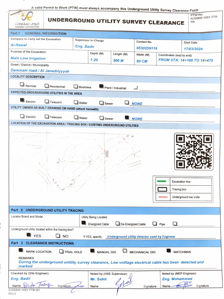 Underground Utility Survey Clearance PTW - 006 | PDF