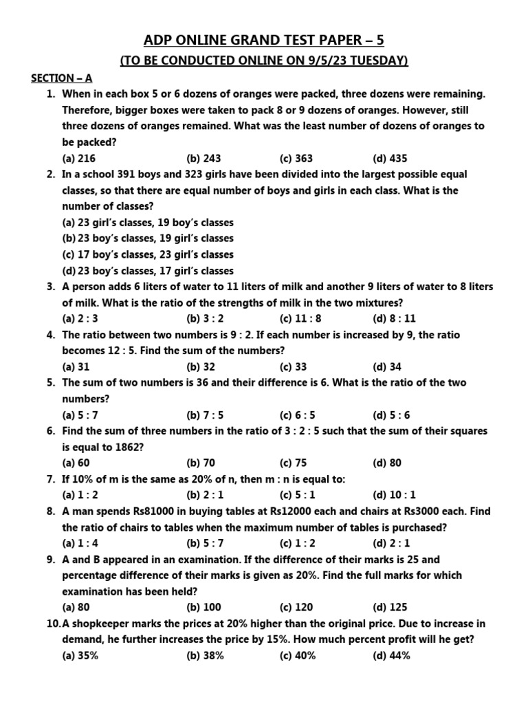 Adp Test 5 | PDF | Percentage | Ratio