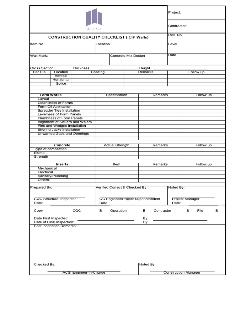 Structural FORMWORKS Checklist | PDF | Technology & Engineering