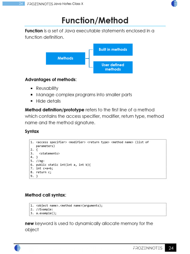 Icse 10th Notes Pdf Method Computer Programming Parameter Computer Programming