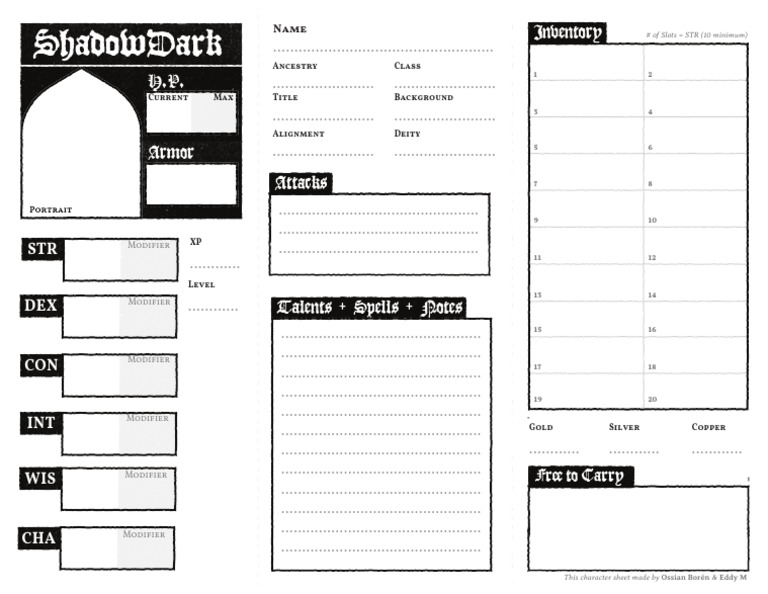 Shadowdark Character Sheet | PDF