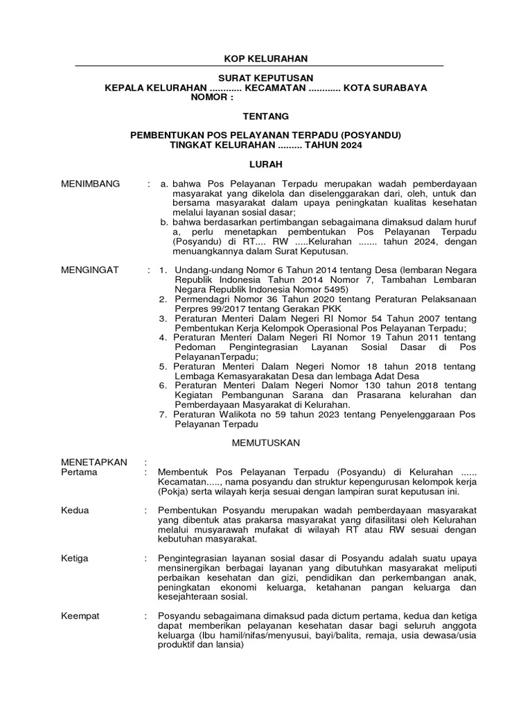 Draft SK Posyandu 2024 | PDF