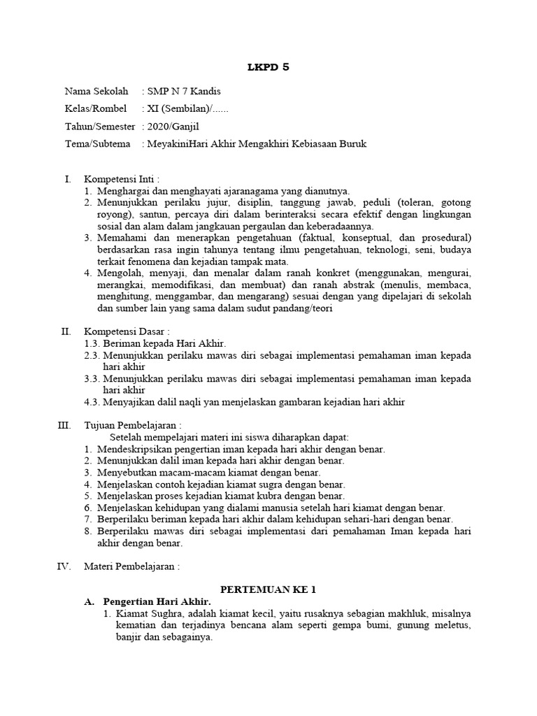 LKPD 5 Kelas 9 Beriman Kepada Hari Akhir | PDF LKPD 5 Kelas 9 Beriman Kepada Hari Akhir | PDF