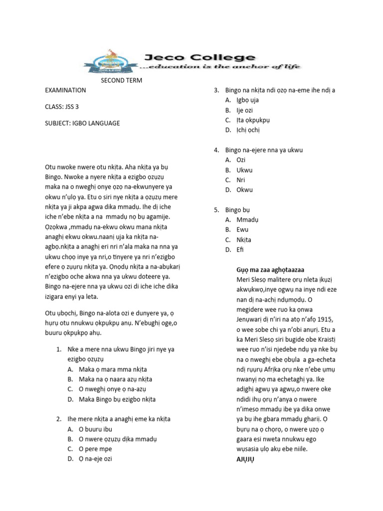 Jss 3 Second Term Mock Complete | PDF | Syntactic Relationships | Linguistics