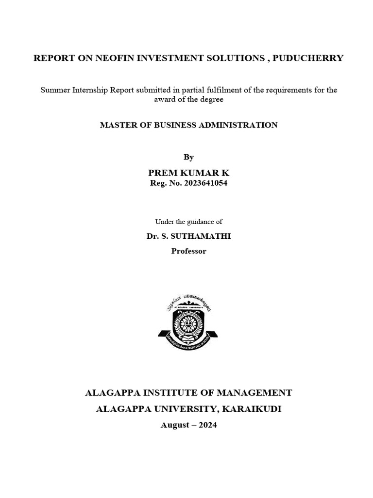 Summer Internship Final Report Format-2024 | PDF | Business