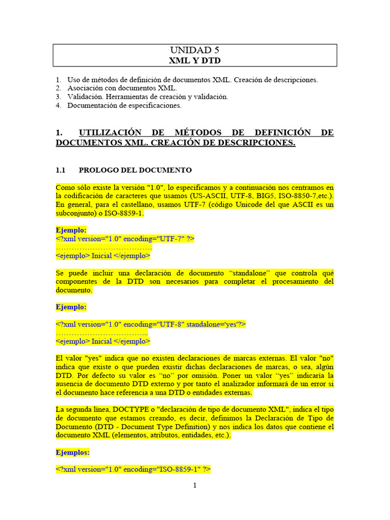 07 - U5 - XML y DTD | PDF | Xml | Estándares del consorcio World Wide Web