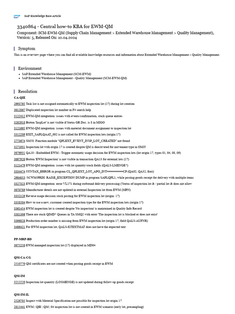EWM-QM Integration: Key KBA Resources | PDF | Supply Chain Management ...