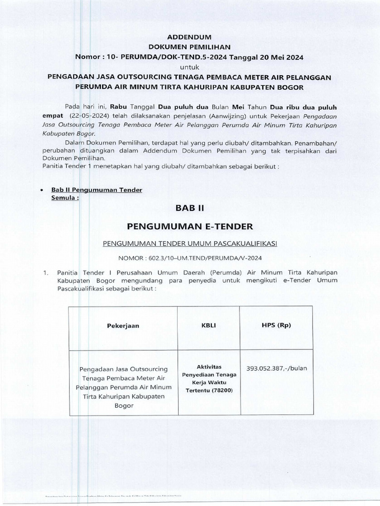 Addendum Dokumen Pemilihan | PDF