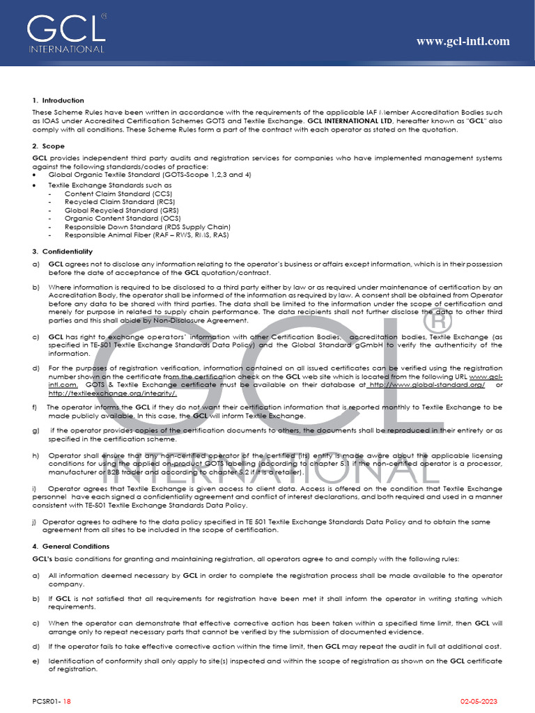 PCSR0118 SCHEME RULES Textile Exchange and GOTS Website | PDF | Audit ...