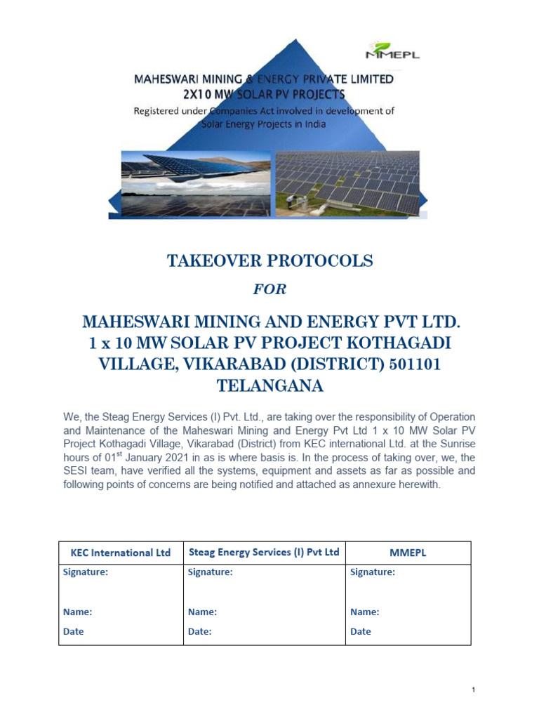 AKV-FINAL-MMEPL-Kothagadi 1 X 10 MW Solar Plant Deficiencies For Print | PDF | Power Supply ...