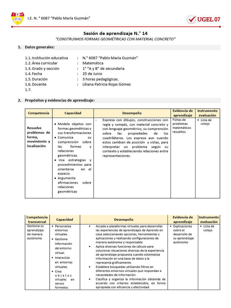 Sesión de FORMAS GEOM - 2 | PDF | Aprendizaje | Evaluación