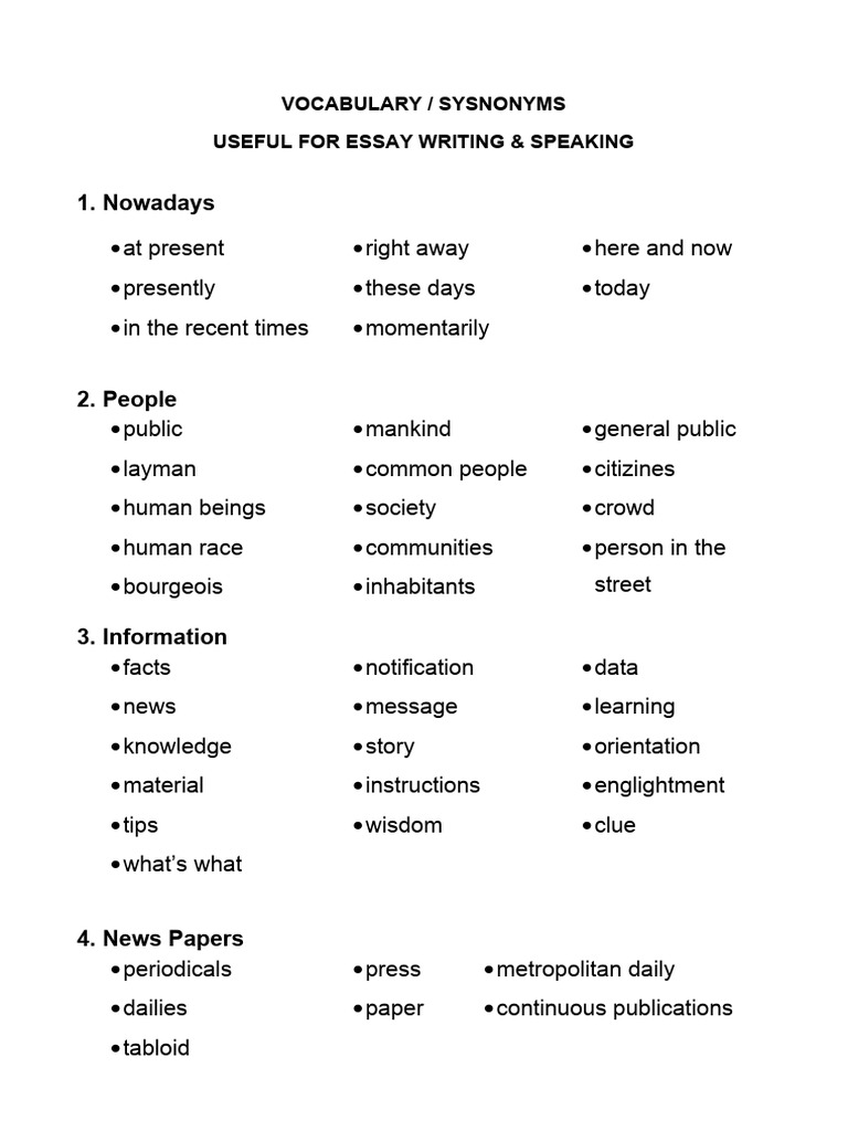 Vocabulary Synonyms for Essays | PDF | Crimes | Crime & Violence