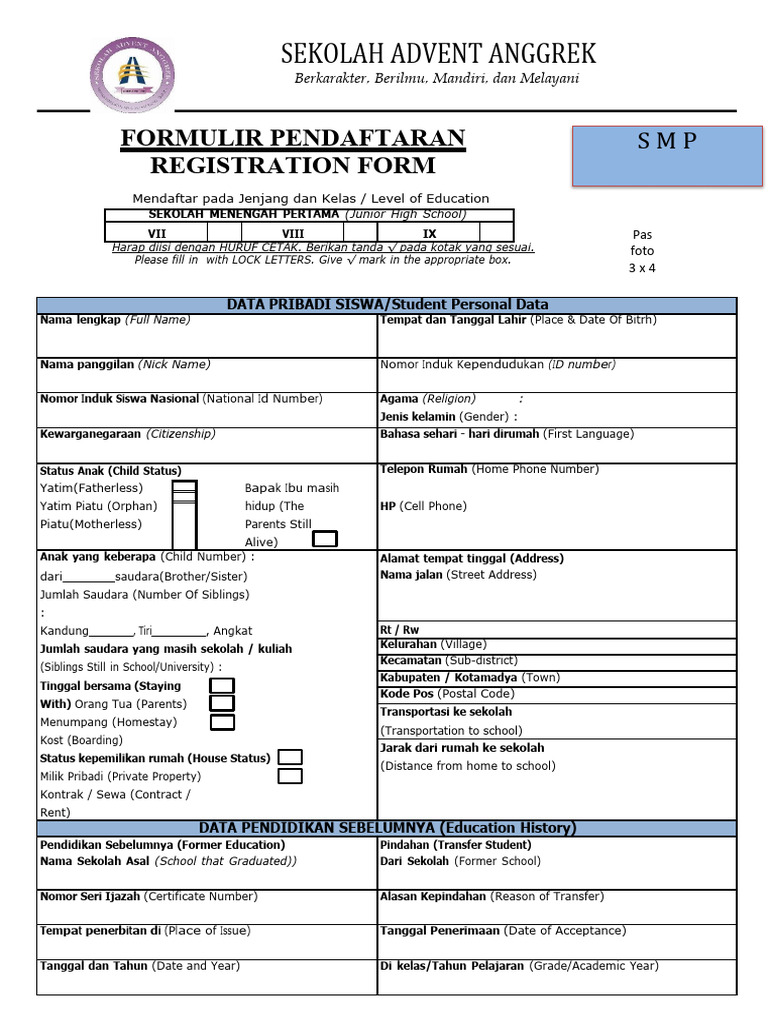 FORMULIR Pendaftaran SMP 2024 | PDF