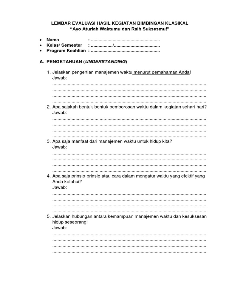 Print LEMBAR EVALUASI HASIL KEGIATAN BIMBINGAN KLASIKAL | PDF Print LEMBAR EVALUASI HASIL KEGIATAN BIMBINGAN KLASIKAL | PDF