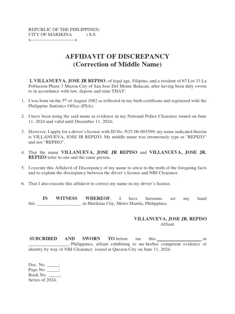Affidavit of Discrepancy | PDF | Law